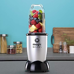 M.B Magic Bullet Essential Personal Blender, Silver - 250W Motor with Tall Cup, stainless steel cross blade and 1 to-go lid