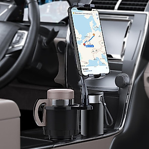 OOLYCIO 2 in 1 Cup Holder Expander Phone Mount for Car, Black, Compatible with iPhone, Samsung, iPad, Tablet, Smartphone