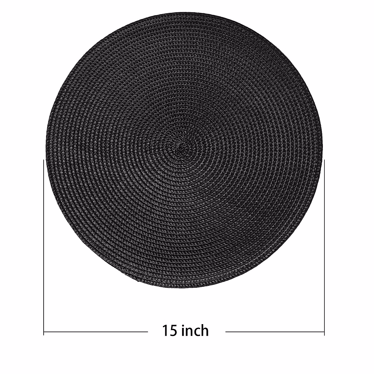 AHHFSMEI Round Braided Placemats Set of 4 Round Table Mats for Dining Tables Natural Woven Heat Resistant Place mats 15 Inch (Black,4)