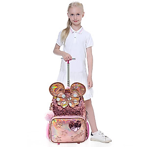 Rolling Backpack 16 Inch Kids Backpack School Backpack, 3 IN 1 Bookbag Set for Girls