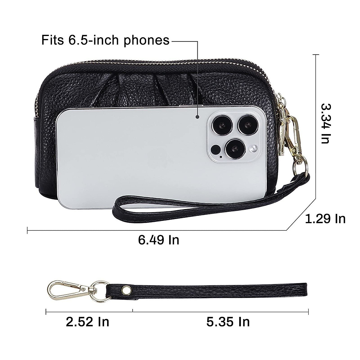 Wristlet Wallets for Women Genuine Leather Wristlet Purses Ladies Ruched Wristlet Clutch Wallet Purses, Black