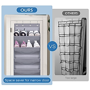 MISSLO Door Shoe Rack with Deep Pockets for 12 Pairs of Shoe Organizer Over the Door Hanger for Closet and Dorm Narrow Door Shoe Storage, Grey