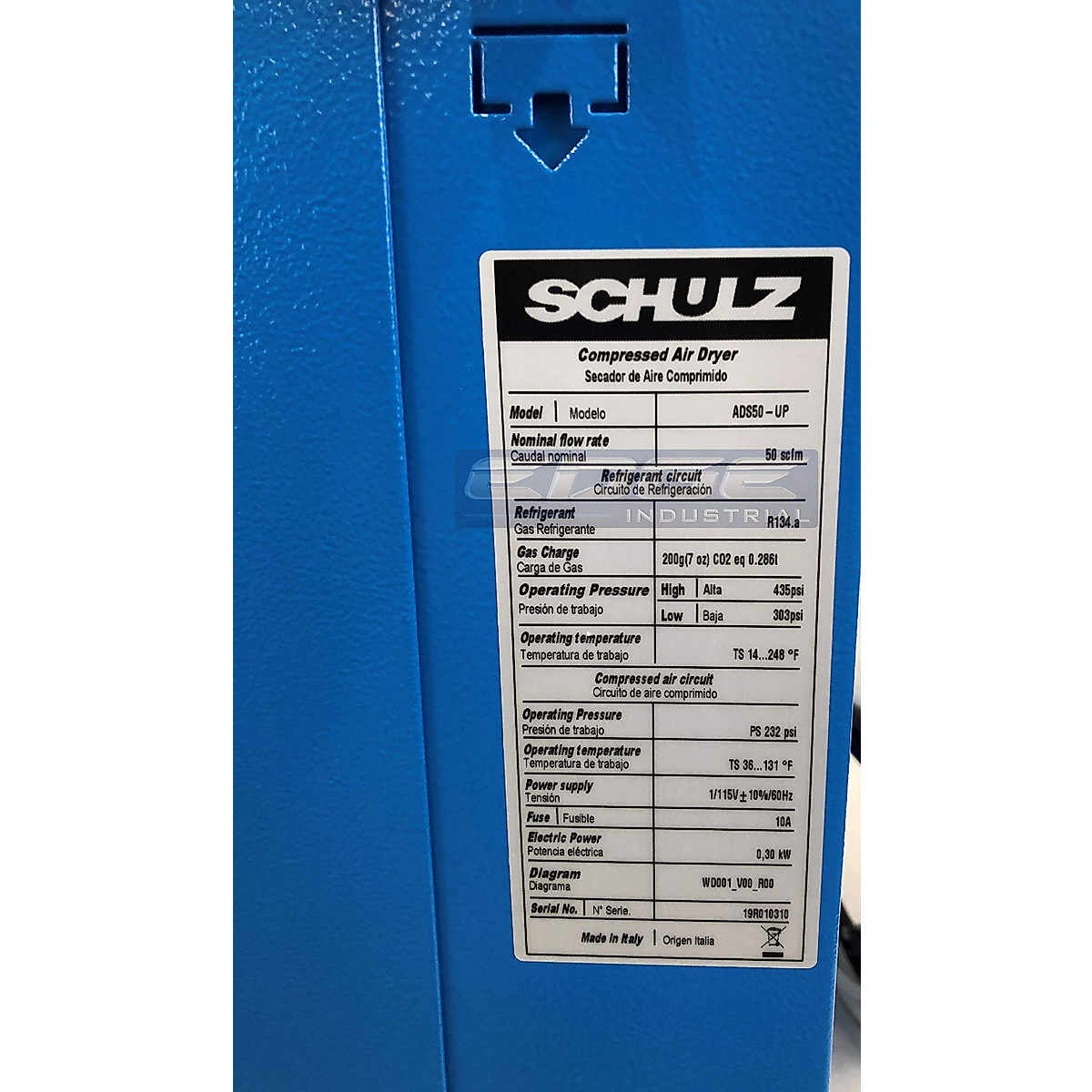 SCHULZ REFRIGERATED AIR DRYER FOR AIR COMPRESSOR, COMPRESSED AIR SYSTEMS, 50 CFM, GOOD FOR 10HP & 15HP COMPRESSORS (STAND ALONE DRYER)