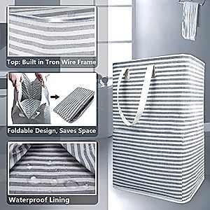 KANCNT Collapsible Laundry Hamper,72L Large Clothes Hamper with Pocket, Freestanding Foldable Laundry Basket with Long Handles for Bathroom,Bedroom, Nursery,College Dorm, Closet Storing, toys, Grey