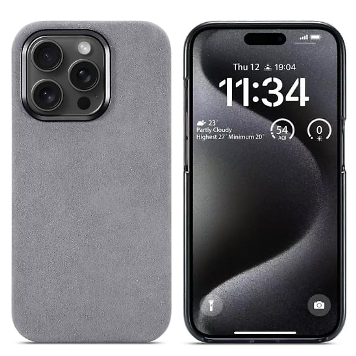 TYXDKJ Alcantara Case for iPhone 15 Pro Max, Handmade Half-Wrapped Synthetic Suede Cover, Compatible with Magsafe Wireless Charging (Gray)