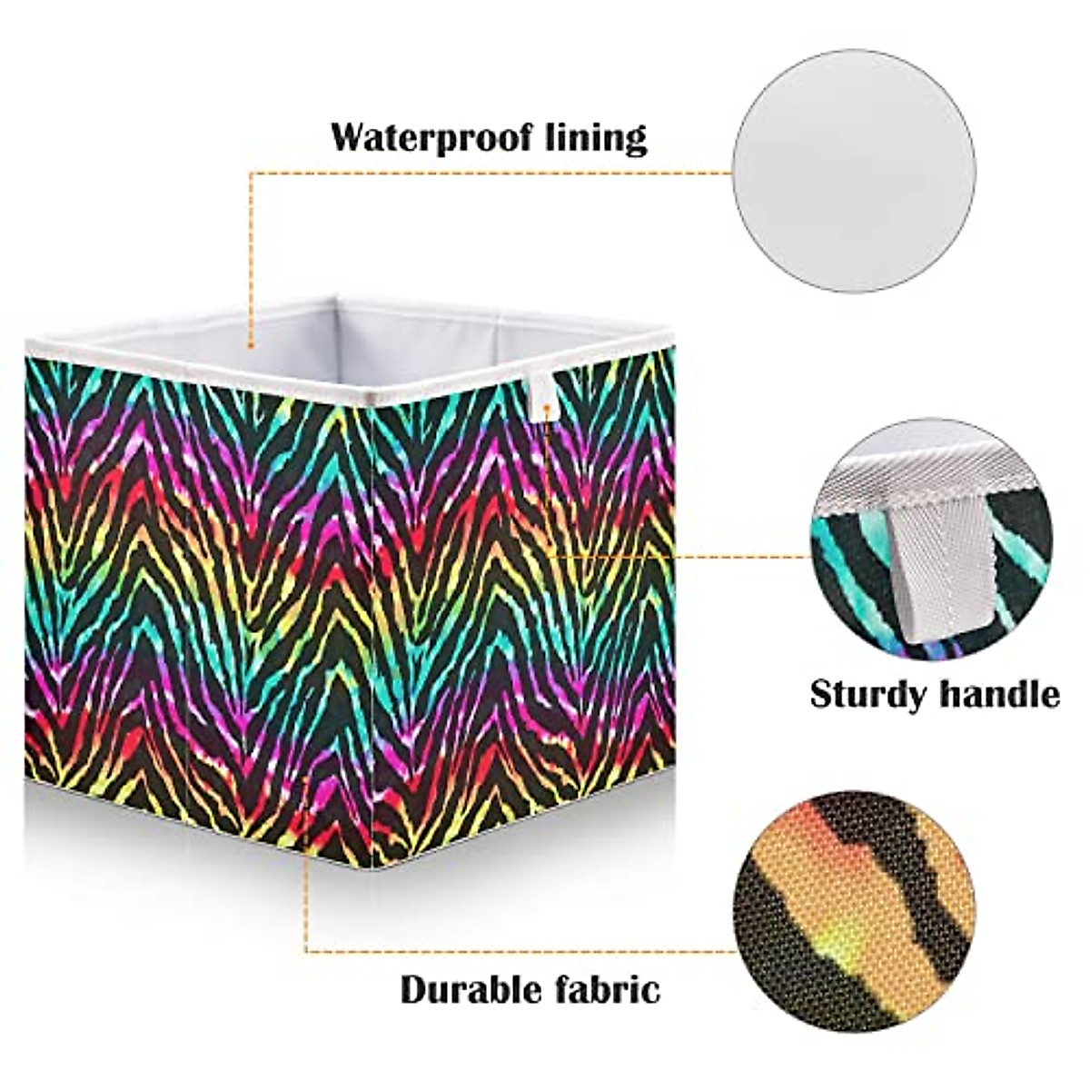 Rainbow Zebra Print Storage Basket Storage Bin Rectangular Collapsible Nursery Baskets Foldable Fabric Cube Organizer for Makeup Closet Bathroom Bedroom