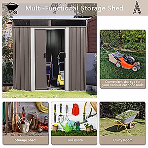 6.4 x 5ft Outdoor Metal Storage Shed，with Lockable Doors, Floor Frame, Side Window,Sun Protection, Waterproof Tool Storage Shed for Patio, Lawn,Backyard (Gray-6.4 x 5ft+Side Window)