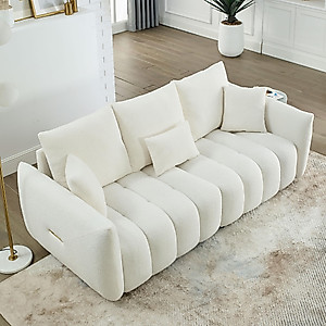 Holaki 82" Modern Sofa Couch,3-Seater Sofa with 3 Pillows,Comfy Couch Premium Teddy Fabric Upholstered Sofa with Solid Wood Frame,Oversized Couch for Living Room, Bedroom, Apartment and Office,Beige