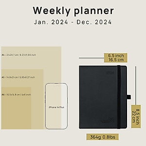 POPRUN 2024 Planner - 2024 Weekly Calendar with Hourly Time Slots, Weekly/Monthly Appointment Book for Time Management - 6.5'' x 8.5''- Leather Soft Cover - Night Sky Blue