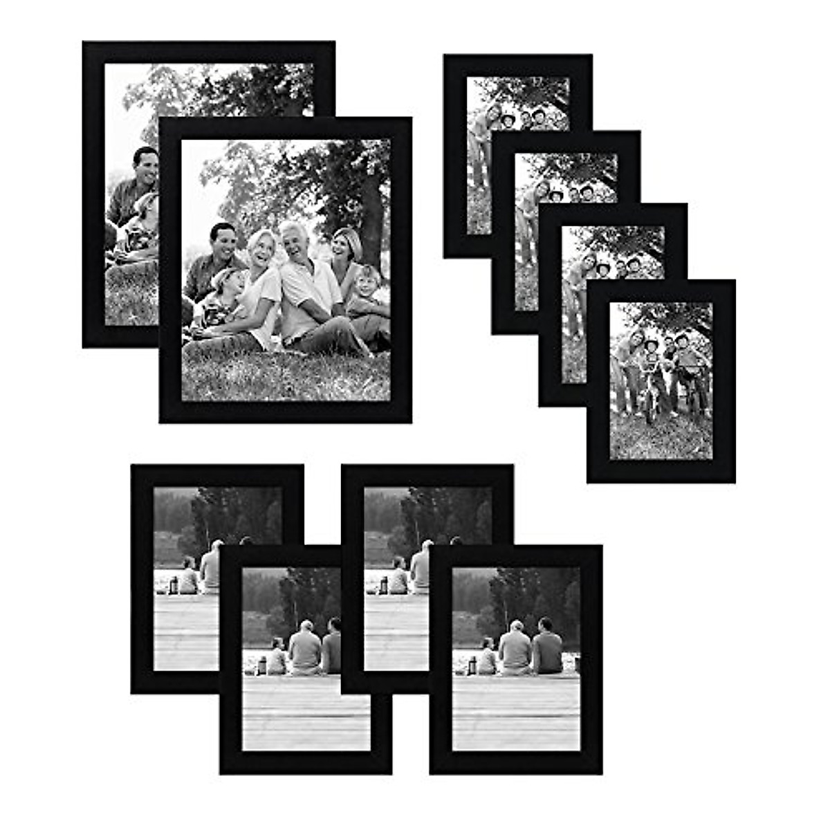 Americanflat 10-Piece Black Picture Frame Set | Includes Sizes 8x10, 5x7, and 4x6. & 7 Pack Gallery Wall Set | Displays One 11x14, Two 8x10, and Four 5x7 inch photos