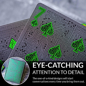 Circuit Neon Green Playing Cards with Free Card Game eBook, Creative Deck of Cards, Premium Card Deck, Cool Poker Cards, Unique Bright Colors for Kids & Adults, Computer Themed, Black Playing Cards