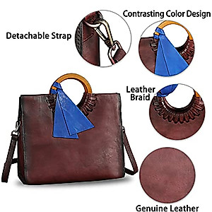 Genuine Leather Top Handle Handbag for Women Vintage Satchel Retro Cowhide Handmade Crossbody Bag Purse (Coffee)
