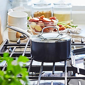 GreenPan SearSmart Hard Anodized Healthy Ceramic Nonstick, 2QT Saucepan Pot with Lid, PFAS-Free, Textured Surface, Dishwasher Safe, Black