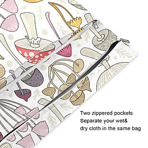 Kigai Colorful Mushroom Wet Dry Bags for Baby Cloth Diapers Waterproof Reusable Wet Bags with 2 Zippered Pockets for Travel Beach Pool Stroller Gym Swimsuits Wet Clothes (2 Pack)