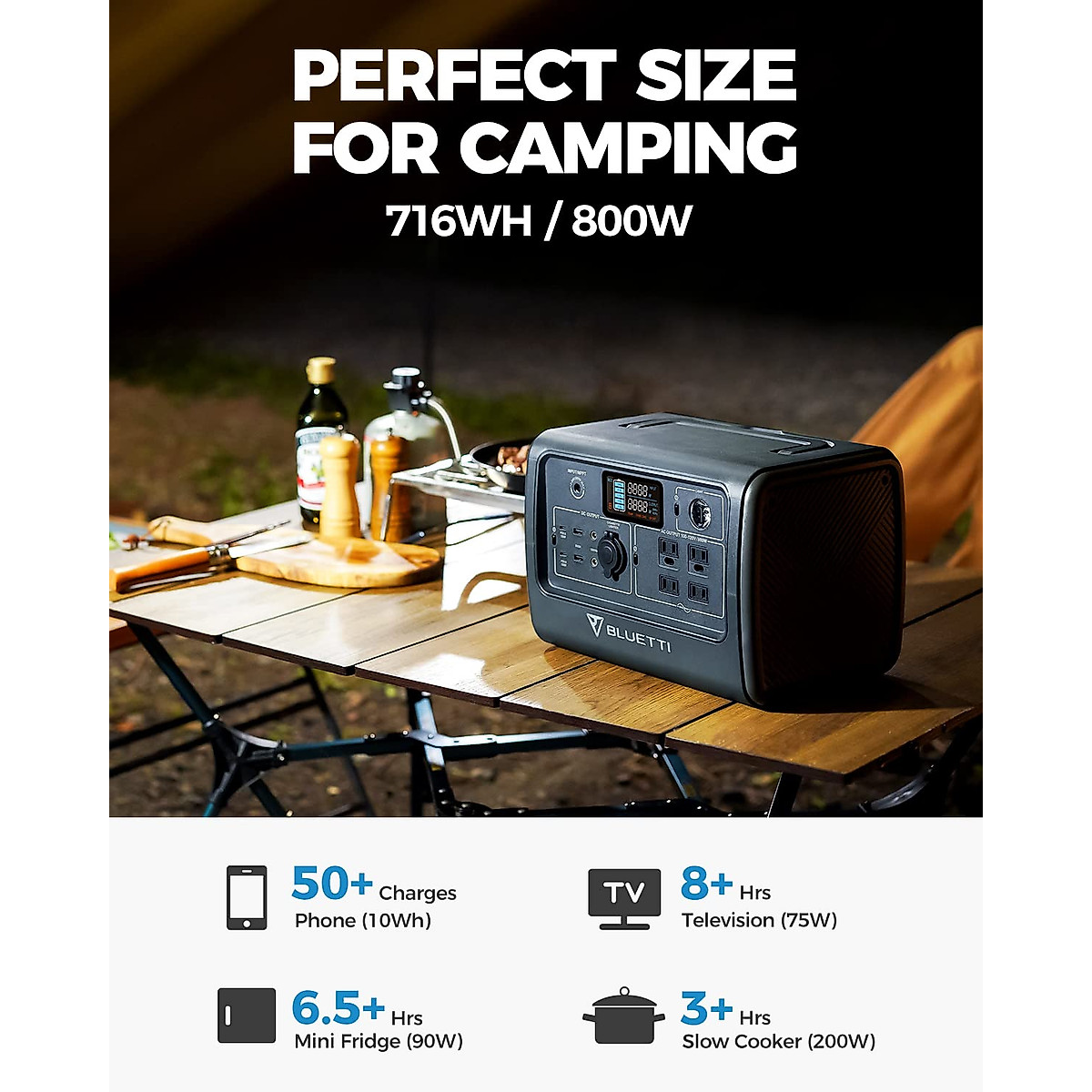 BLUETTI EB70 Portable Power Station, 716Wh LiFePO4 Battery Backup w/ 4 800W AC Outlets (1,400W Peak), 15W Wireless Charger, Solar Generator for Camping, Road Trip, Power Outage (Solar Panel Optional)