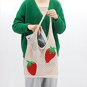 Fairycore Hobo Bag Y2K Fairy Grunge Strawberry Crochet Tote Bag Aesthetic Indie Shoulder Handbags Mesh Purse Accessory (Green,21.5"x12.5")