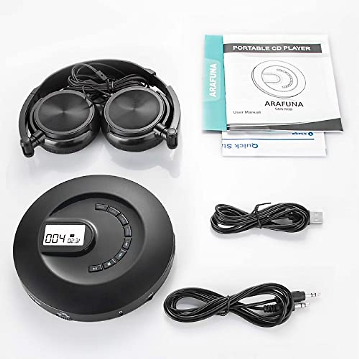 CD Player Portable, Rechargeable Portable CD Player for Car and Travel, Walkman CD Player with Headphone and Anti-Skip/Shockproof, Personal CD Player with LCD Display, AUX Cable, Backlight
