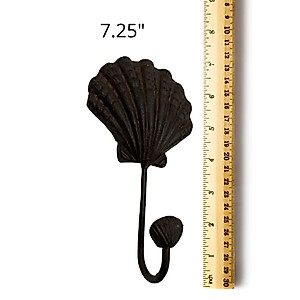 Needzo Cast Iron Rusted Seashell Wall Hook, Nautical Themed Decor for Beach House, Lake House, or Home, Rustic Hooks for Towels, Keys, Coats, and More,7.25 Inches