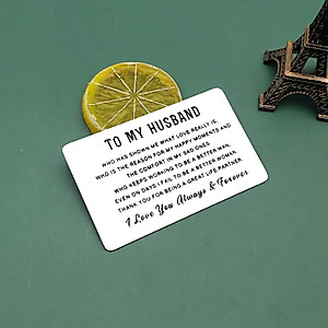 Husband Gift Ideas Metal Wallet Card Inserts for Husband from Wife Unique Mini Love Note for Men Anniversary Birthday Wedding Deployment Gifts for Him, I Love You Gift for Husband