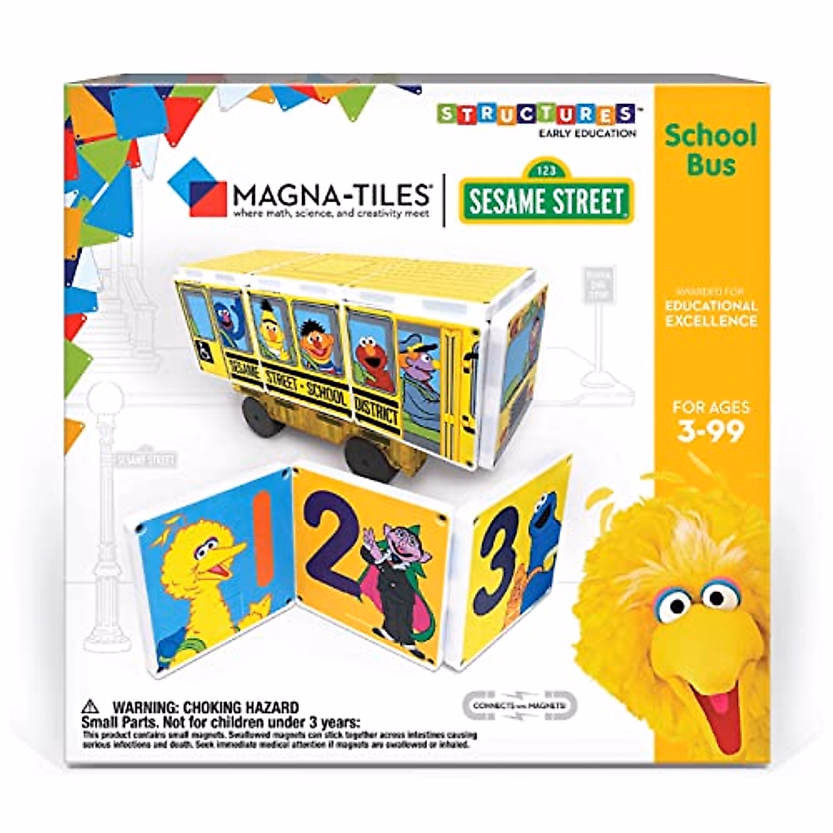 CreateOn Magna-Tiles “Sesame Street” Toys, Magnetic Kids’ Building Toys from “Sesame Street” Books, School Bus Magnet Tiles, Educational Toys for Ages 3+, 14 Pieces