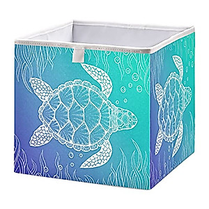 ALAZA Collapsible Storage Cubes Organizer,Sea Turtle Under Water Boho Style Storage Containers Closet Shelf Organizer with Handles for Home Office