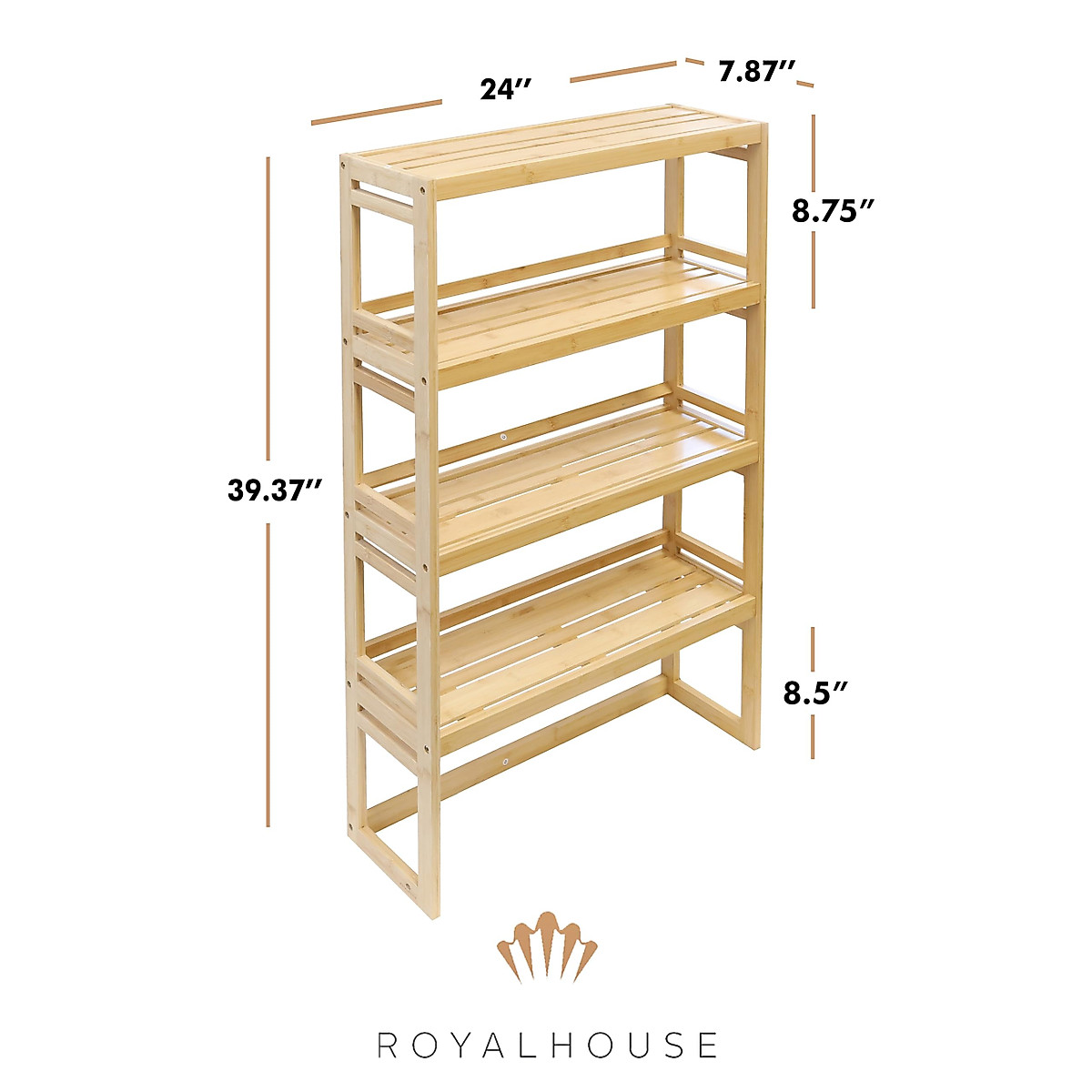 RoyalHouse Bamboo Rack, 4-Tier Shelving Unit, Perfect Storage Organizer for Bathroom, Living Room, Kitchen, Entryway, Closet