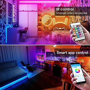 100ft Bluetooth LED Strip Lights, SMD5050 Music Sync LED Lights Strip, RGB Color Changing LED Lights with Remote,Smart Phone APP Control, LED Lights for Bedroom,TV,Room DIY (APP+Remote +Mic/50ftx2)