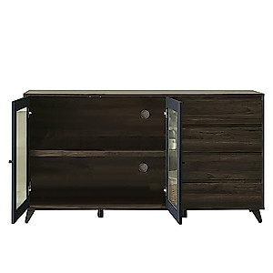 worldchoice Sideboard Buffet Cabinet 63" Wine Bar Cabinet with 4 Drawers & 2 Tempered Glass Doors Coffee Bar Cabinet Console Cabinet with Adjustable Shelf for Living Room Dining Room Kitchen, Grey