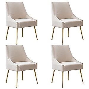 Restworld Velvet Dining Chairs, Furniture Collection Modern Contemporary Upholstered with Polished Gold Metal Legs, Set of 4(Beige)