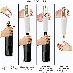 Vin Fresco Portable Electric Wine Opener - Battery Powered Wine Bottle Opener With Foil Cutter - Automatic, Cordless - Easily Removes Corks - BATTERIES INCLUDED