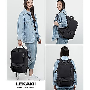 Lekakii Travel Laptop Backpacks for Women Carry On, 40L Nylon Waterproof Backpack for Traveling On Airplane, Gym Backpack Personal Item Essentials, Black