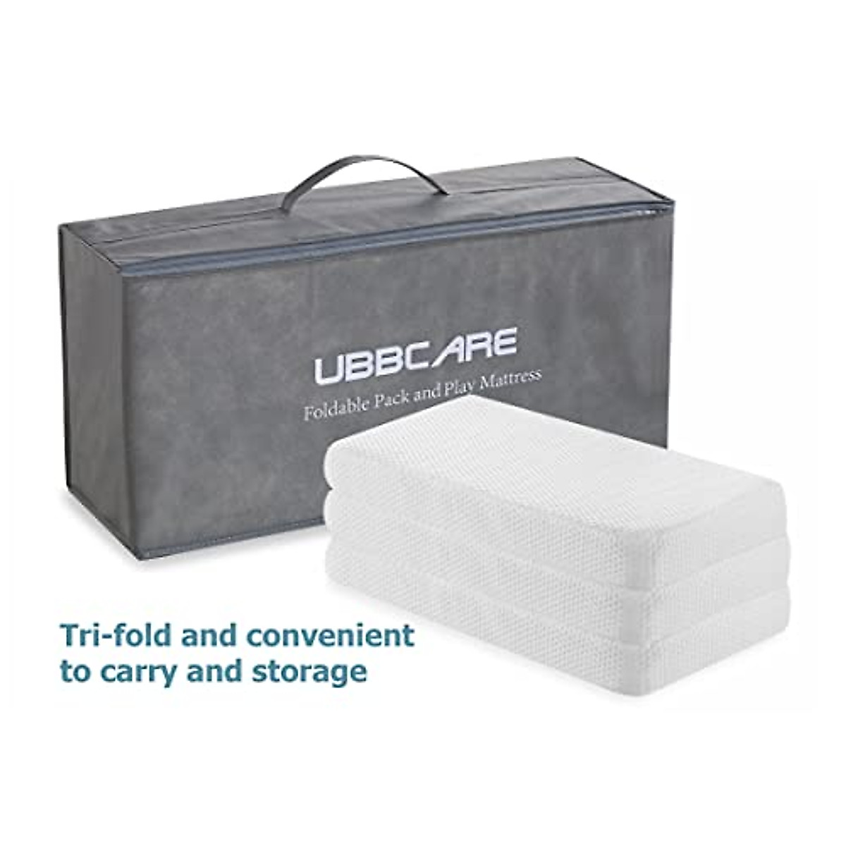 UBBCARE Waterproof Pack and Play Mattress, Portable Crib Mattress for Babies and Toddlers, Memory Foam 38 X 26 X 3 Inches Dual Sided Mattress, Washable Cover & Storage Bag