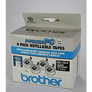 Brother P-Touch PC Non-Laminated Thermal Film Tape, 1" Black on Clear, RX-1514 (4 Pack)
