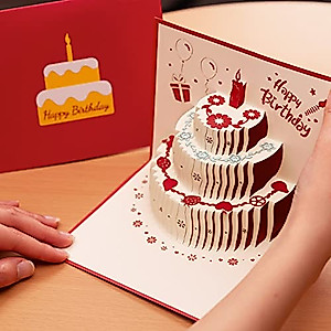 Magic Ants Pop Up Happy Birthday Card,3D Birthday Popup Cards,Birthday Cake Funny Postcards Pop Up Greeting Cards,Pop Up Birthday Cards for Women Men (Fruit Birthday Cake - Red)