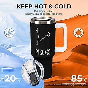 Pisces Constellation 40oz Water Bottle Double Wall Insulated Tumbler with Handle Leakproof Travel Mug White-style