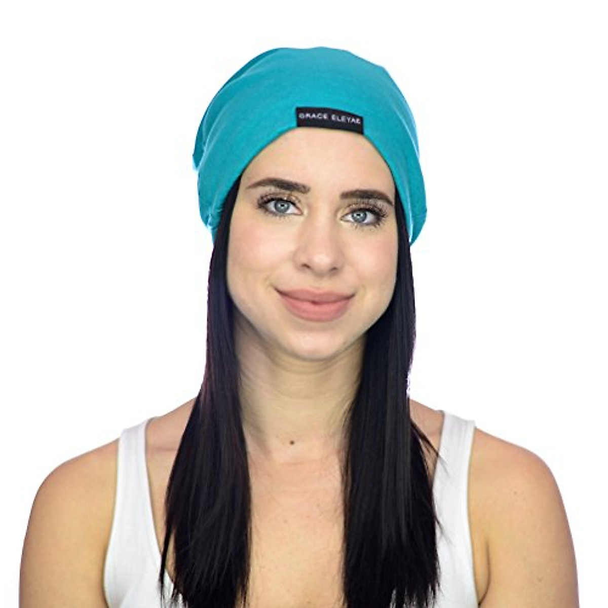 Grace Eleyae GE Women's Satin Lined Sleep Cap Slap Silky Beanie Soft Smooth & Stylish Hair Care Hat (Fall Teal)