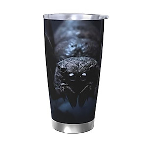 EKPRAVDKTF Black Spider 20oz Insulated Stainless Steel Tumbler With Lids And Straws, Double Wall Vacuum Travel Coffee Mug, Thermal Cup For Cold & Hot Drinks, Reusable Metal Straw & Brush