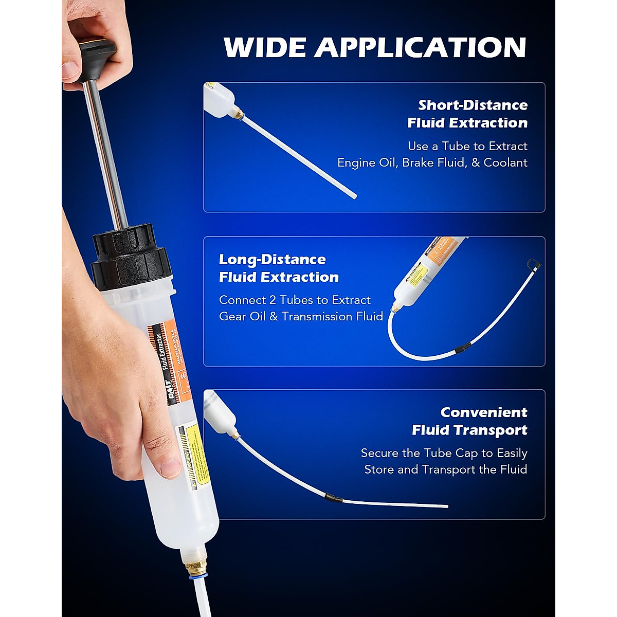 Orion Motor Tech 200mL Manual Fluid Extractor and Filler, Syringe Style Pump for Power Steering Transmission Gear Oil & Brake Fluid Changes, Hand Vacuum Pump for ATV Boat Automotive Fluid Extraction