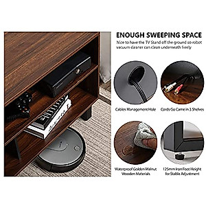 FITUEYES TV Stand with Mount for 32-70 inch TVs, Swivel Floor Entertainment Center with Wood Console Holds Up to 110 Pounds For Living Room, Bedroom (Walnut Television Stands)