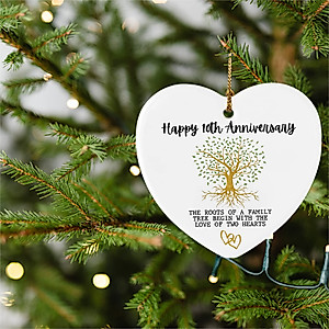 10th for Couple Happy 10th Anniversary Ornament Keepsake Sign Heart Plaque Anniversary Romantic Couple Wedding Engagement Gifts for Her Him Wife Husband