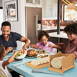 Bamboo Bread Slicer with Professional Bread Knife & Crumb Catcher Tray – Fully Adjustable for 3 Slice Thickness & Extra Tall Cutter Guide – Enjoy Homemade Bread Like Bagel, Sourdough, Cake