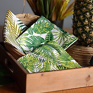 The Palm Leaf Napkins, 3 Packs of 20, 3 Ply Paper, Luncheon Size 6 3/4 x 6 3/4 Inches, 3 Vibrant Patterns: Palms and Leaves, Palm Fronds and Green Leaf and Purple Blossoms