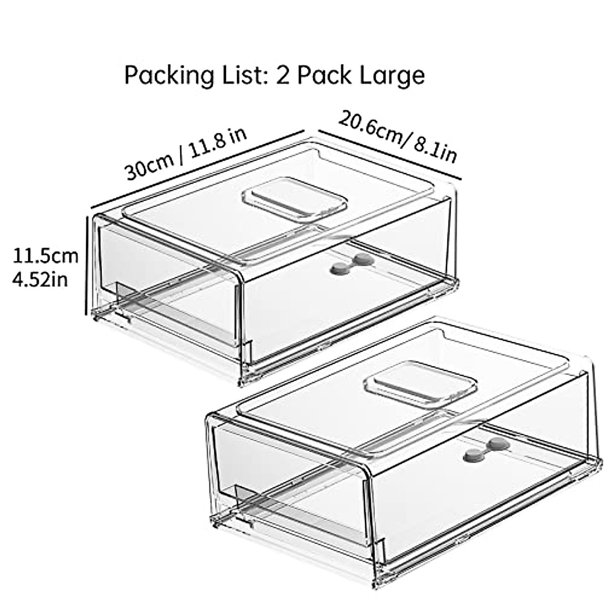 IJOLLEY Fridge Organizer, Pantry Organization and Storage, Refrigerator Organizer Bins, Stackable Pull-Out Drawer Containers for Kitchen Cabinet Closet Bathroom Office Cosmetic (2 Pack Large)