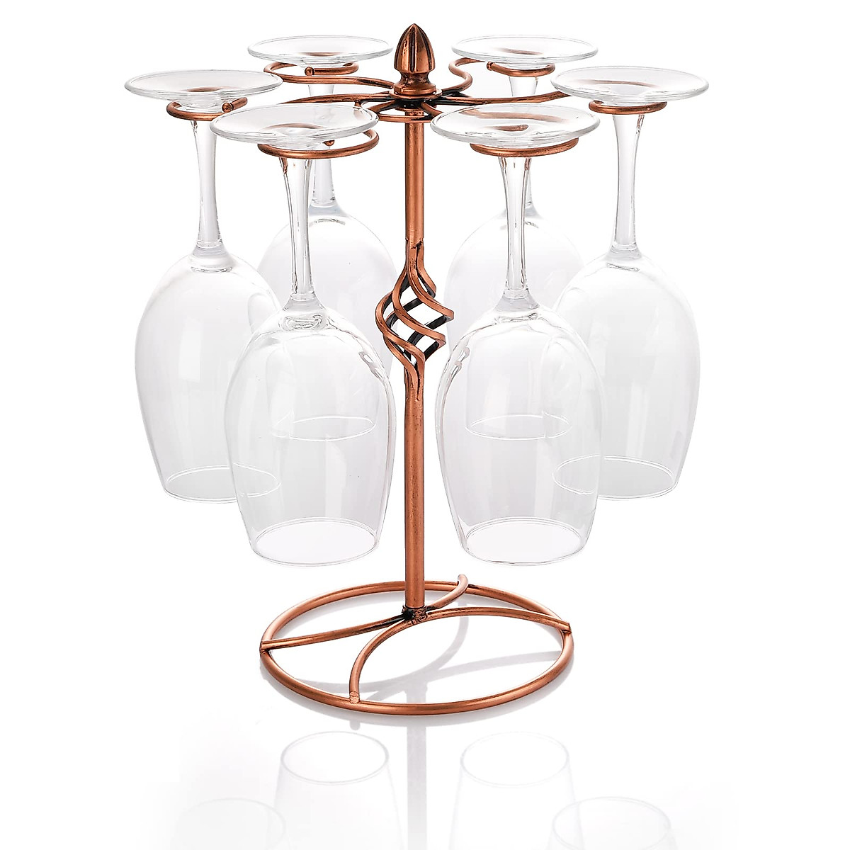 Okllen 2 Pack Scrollwork Wine Glass Rack with 6 Hooks, Metal Stemware Holder Stand Freestanding Wine Glass Holder Display Rack for Tabletop, Bar Countertop, Air Drying, Kitchen Home Storage, Bronze