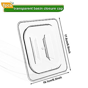 8 Pcs Polycarbonate Hotel Pan Lids with Handle 1/6 Size Food Pan Lid Clear Plastic Steam Table Pan Lid 6.9”x 6.3”Commercial Food Storage Containers Covers for Restaurant Hotel