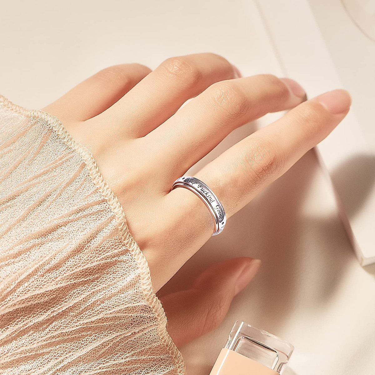 Anxiety Ring For Men Women Keep Going Spinner Ring 925 Sterling Silver Fidget Rings for Anxiety Stress Relieving ADHD Autism Rings Inspirational Band Ring Size 11