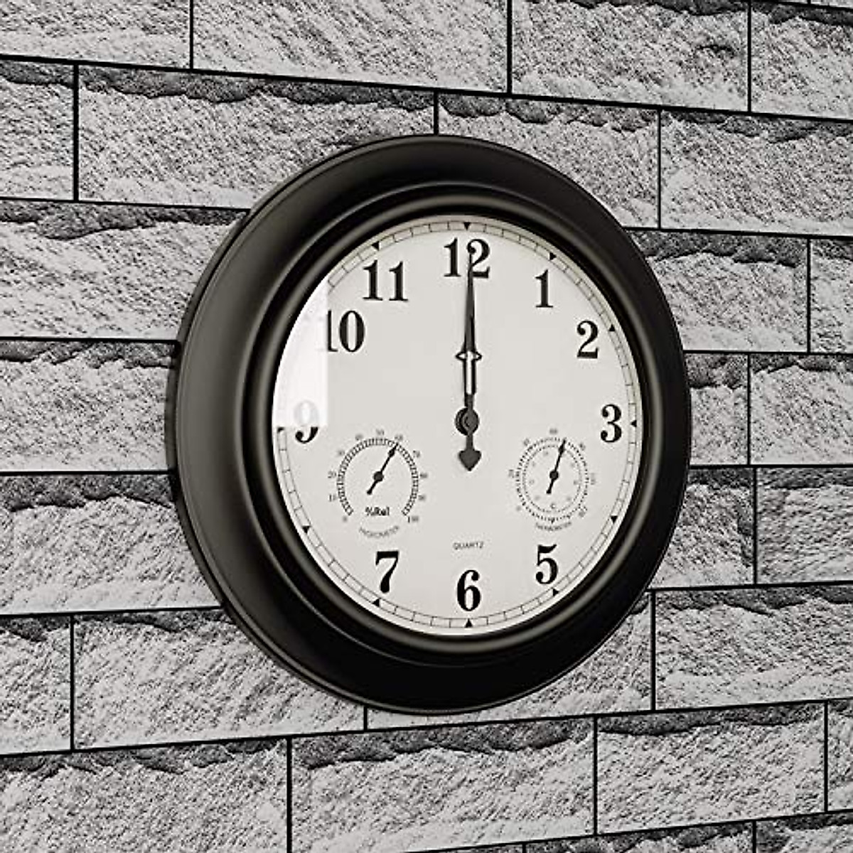 Pure Garden Thermometer 18" Metal Indoor/Outdoor Patio Wall Clock Black