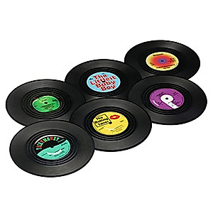 MECOWON Vinyl Record Coasters with Record Player Holder - 6Packs, Cool Coasters for Music Lovers
