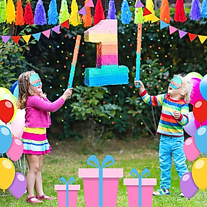 Jenaai 16 Inch Number Piñata Kids Birthday Party Macaron Piñata with Blindfold Stick and Confetti for Unicorn Birthday Wedding Baby Shower Decor(Number 1)