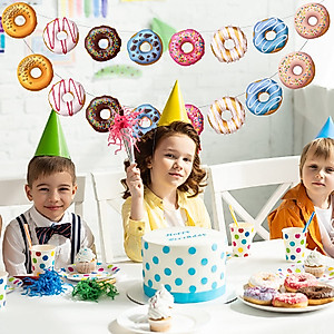 Donut Theme Party Banner 4 Pieces Donut Banner Donut Garland Donut Party Decorations for Donut Theme Birthday Party Christmas New Year Baby Shower Party Favors(Cute Style)